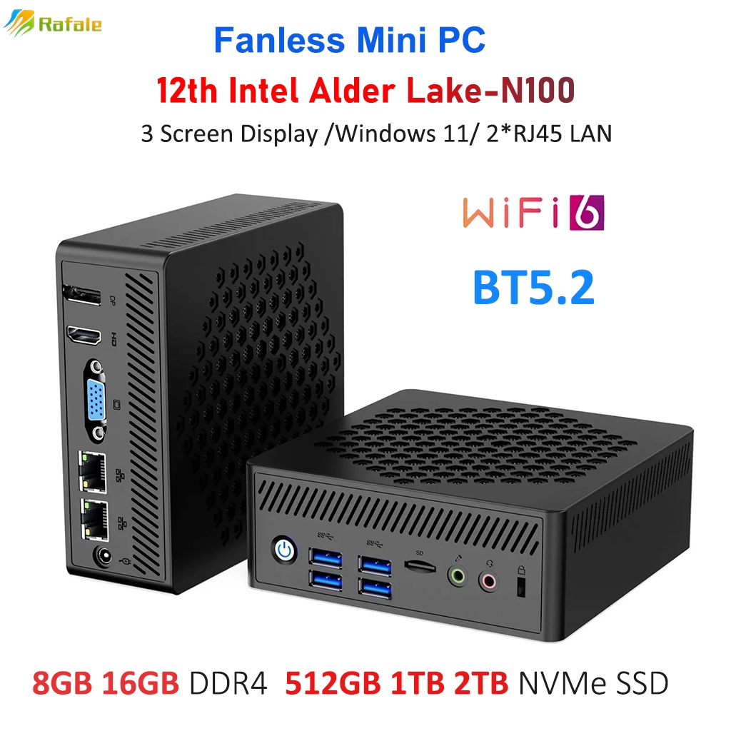 Fanless Mini PC 12th Intel Alder Lake-N100 Windows 11 N200 Up to 3.4GHz ...