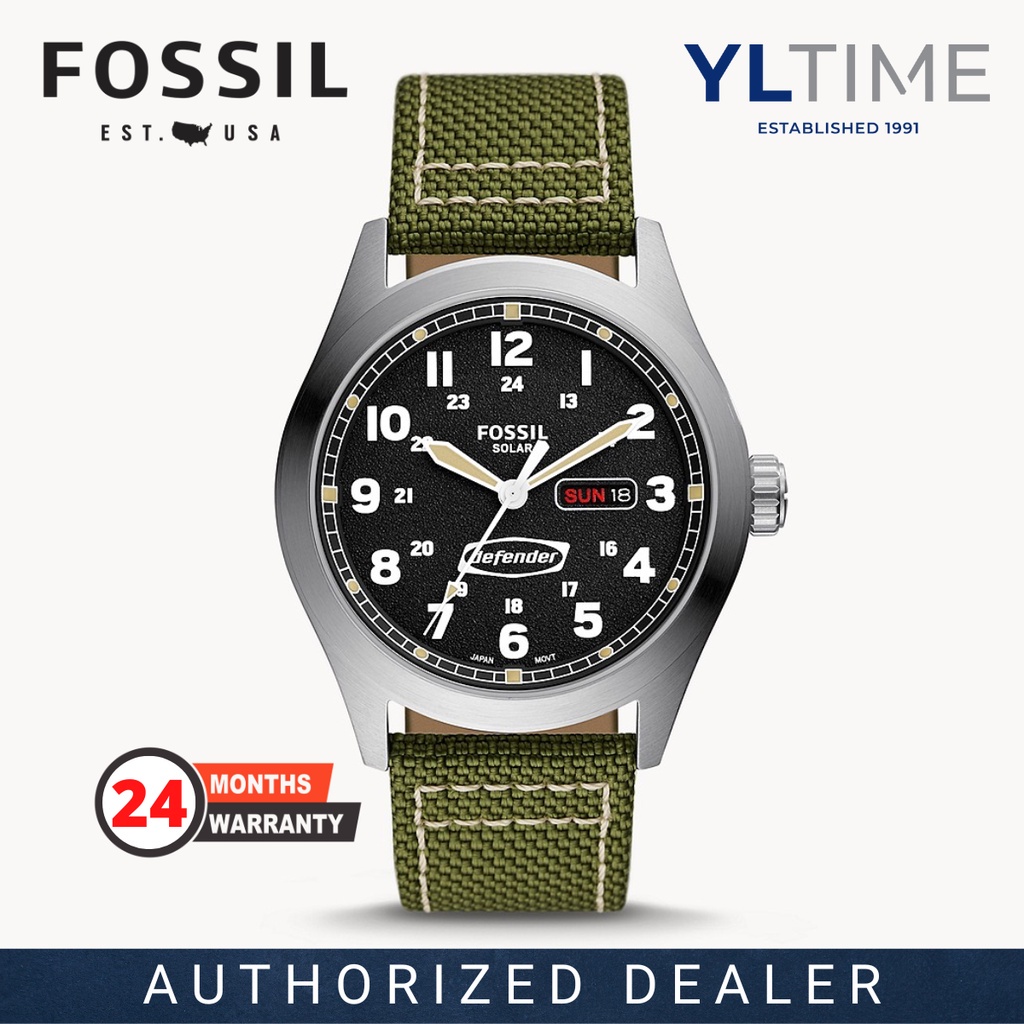 Fossil Gent FS5977 Defender Solar-Powered Olive Nylon Watch (100% ...