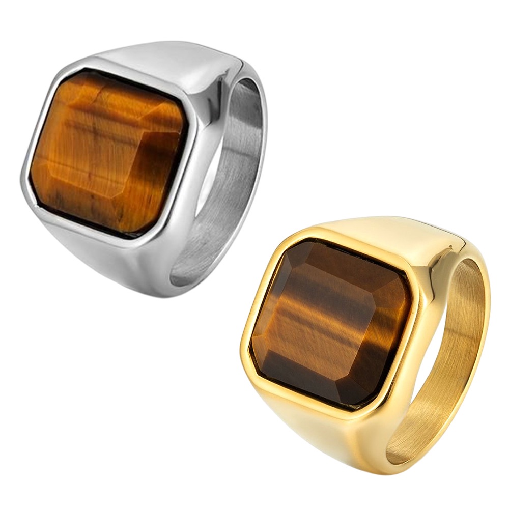 Agate Stone Stainless Steel Golden/Silver Square Signet Ring for Men ...