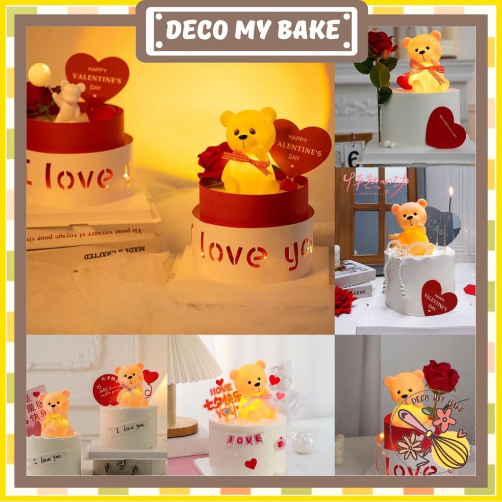 DMB I Love U Bear LED Valentine Anniversary Cake Decoration Cake Topper ...