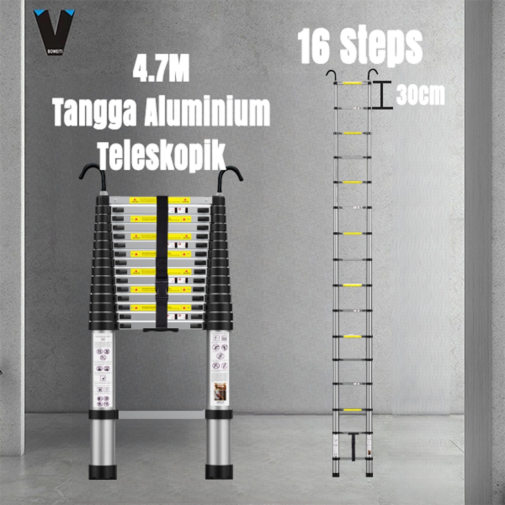 BOWEITI 4.7m Tangga 16 Steps 30cm Distance Teleskopik Aluminium Teleskopik Portabel Teleskopik ...