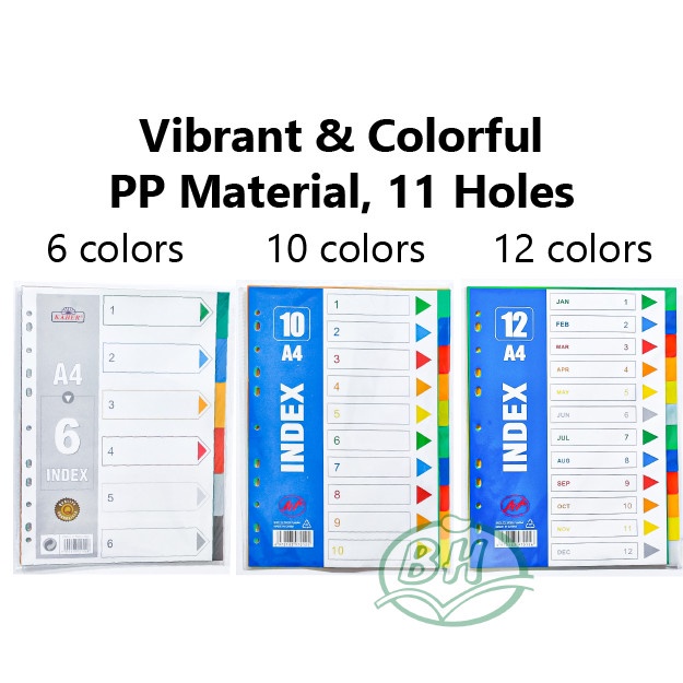 Vibrant Colorful A4 PP Index Divider 6/10/12 Colors with Plain Tabs ...