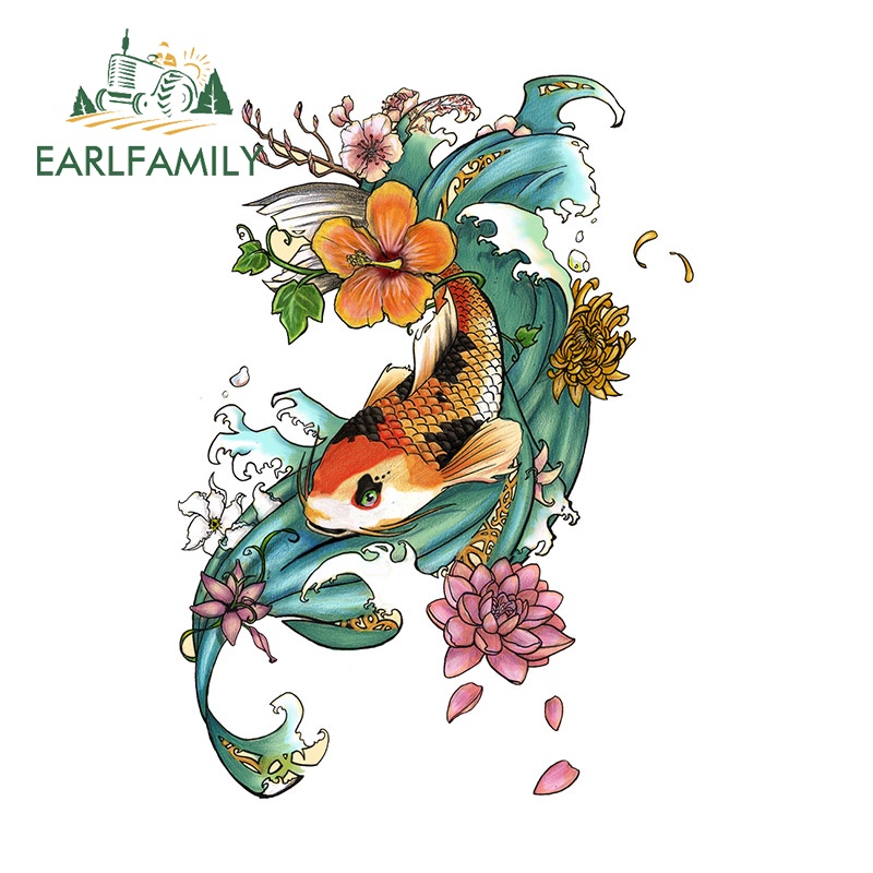 EARLFAMILY 13cm x 9.3cm Koi Fish Car Stickers Waterproof Occlusion ...