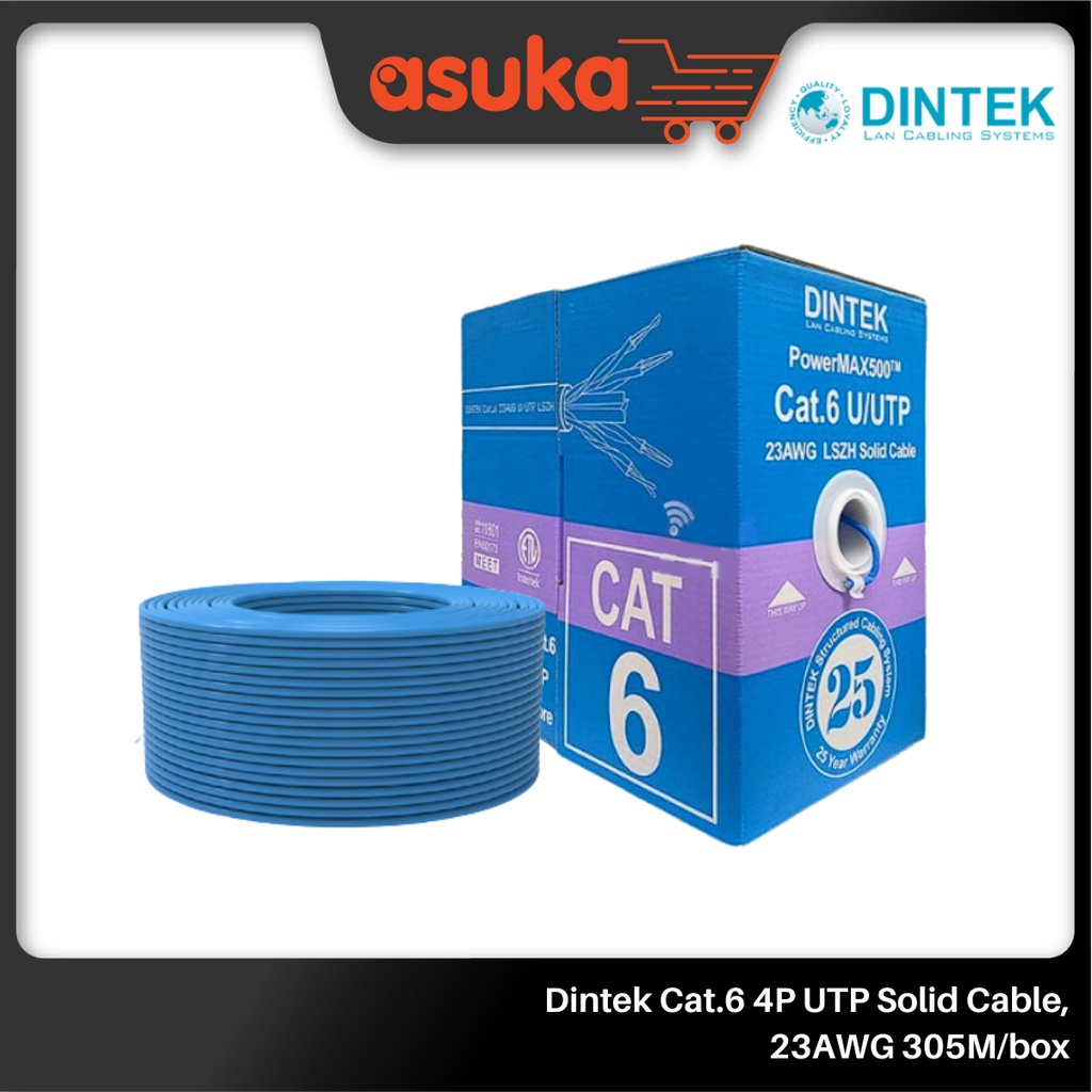 Dintek Cat.6 4P UTP Solid Cable, 23AWG (LSZH,Blue)- 305M/box (1101 ...