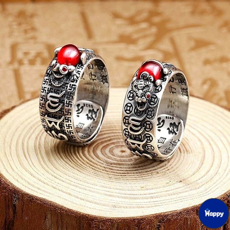 HS Unisex Pixiu Lucky Ring/ Vintage Open Adjustable Plain Silver Ring ...