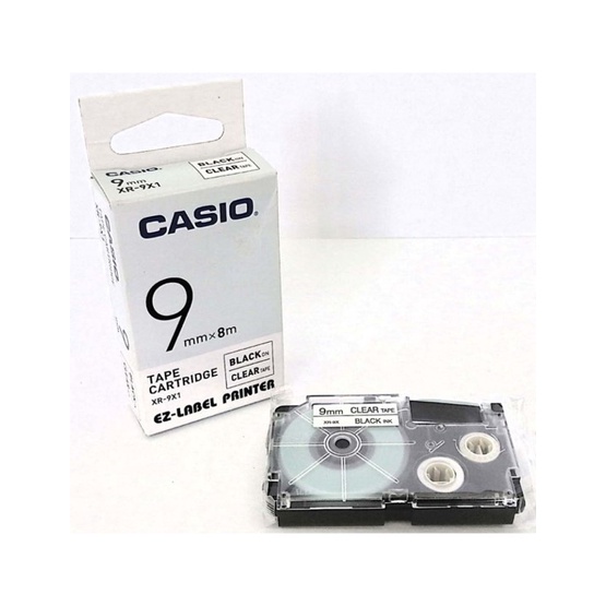 Casio EZ Label Printer 9mm Tape Cartridge XR-9X1 BLACK on CLEAR 9mmx8m ...