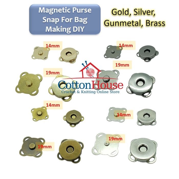 Magnetic Purse Snap Gunmetal Gold Silver Bronze Tone 14mm 19mm (Sew ...