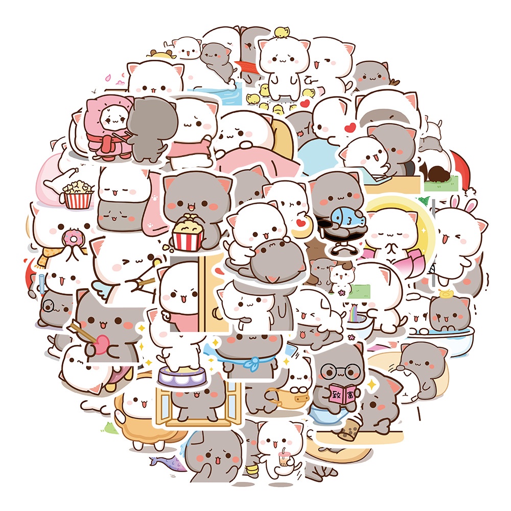 60PCS Cartoon Cute and Creative Peach Cats Stickers For Luggage Phone ...