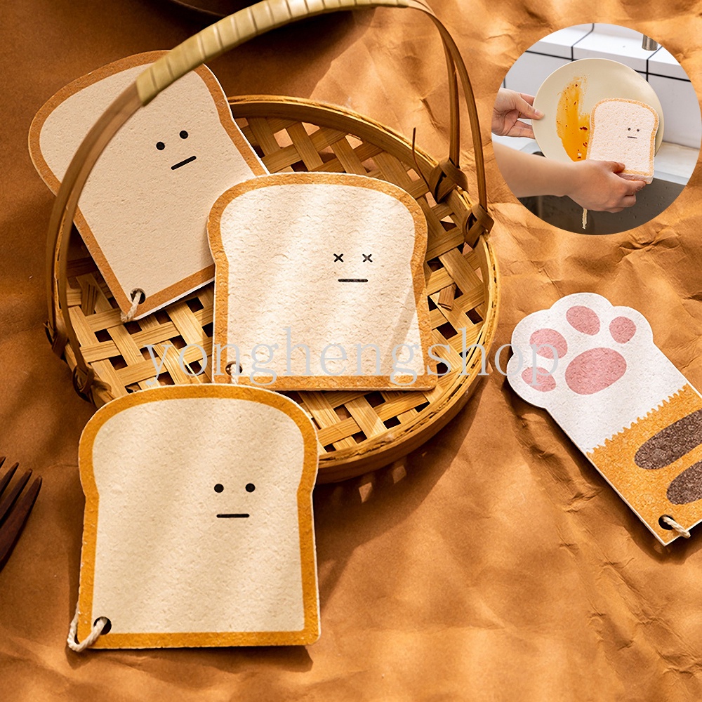 Cute Kawaii Toast Bread Shaped Scouring Pad Compressed Wood Pulp Sponge ...