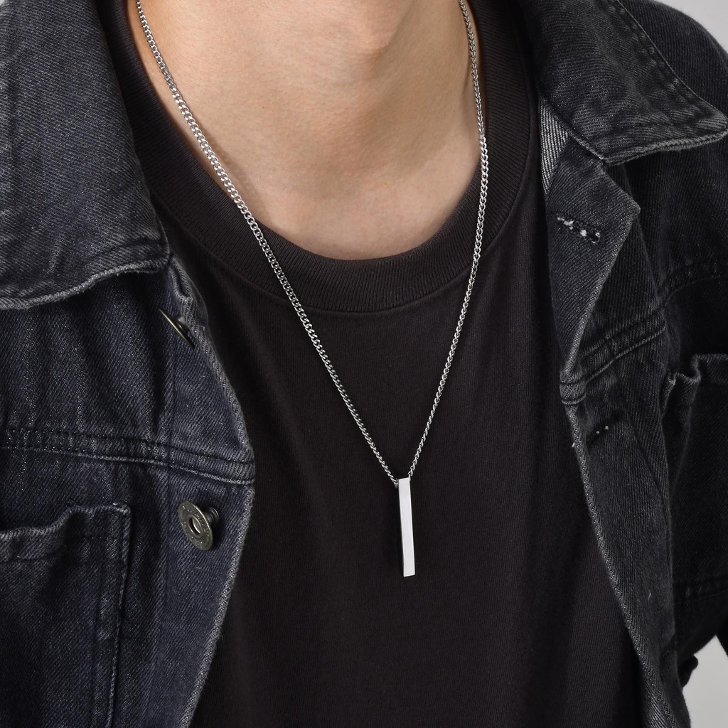 New Rectangle Pendant Necklace Men Trendy Simple Stainless Steel Men's ...