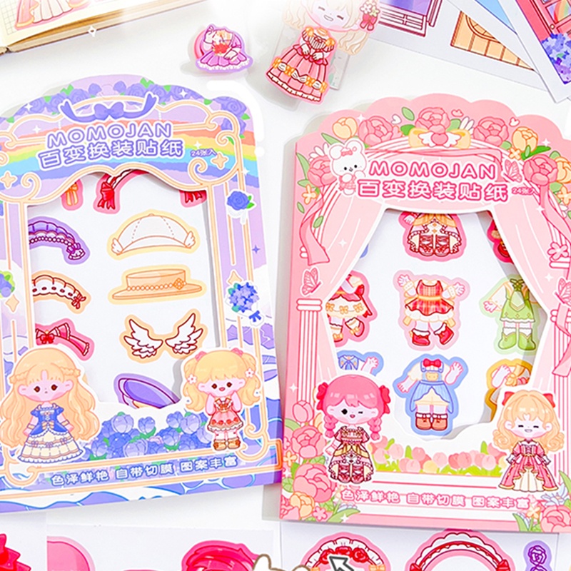 24 Sheets Cartoon Girl Dress Up Stickers Scrapbook Deco DIY Clothes ...