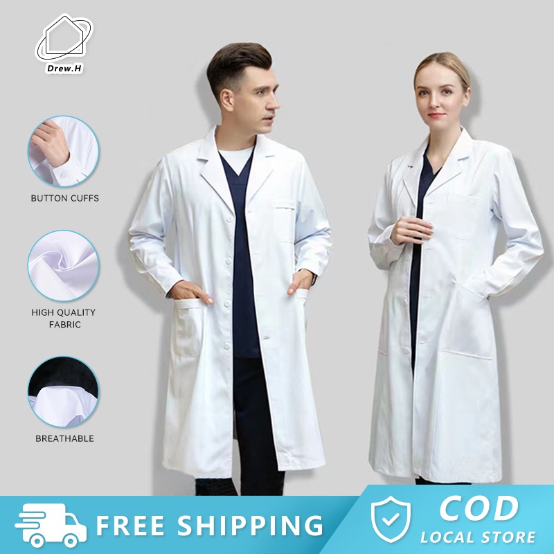 【Ready stock】Lab Coat White Coat Doctor Coverall Doctor Coat Medical ...