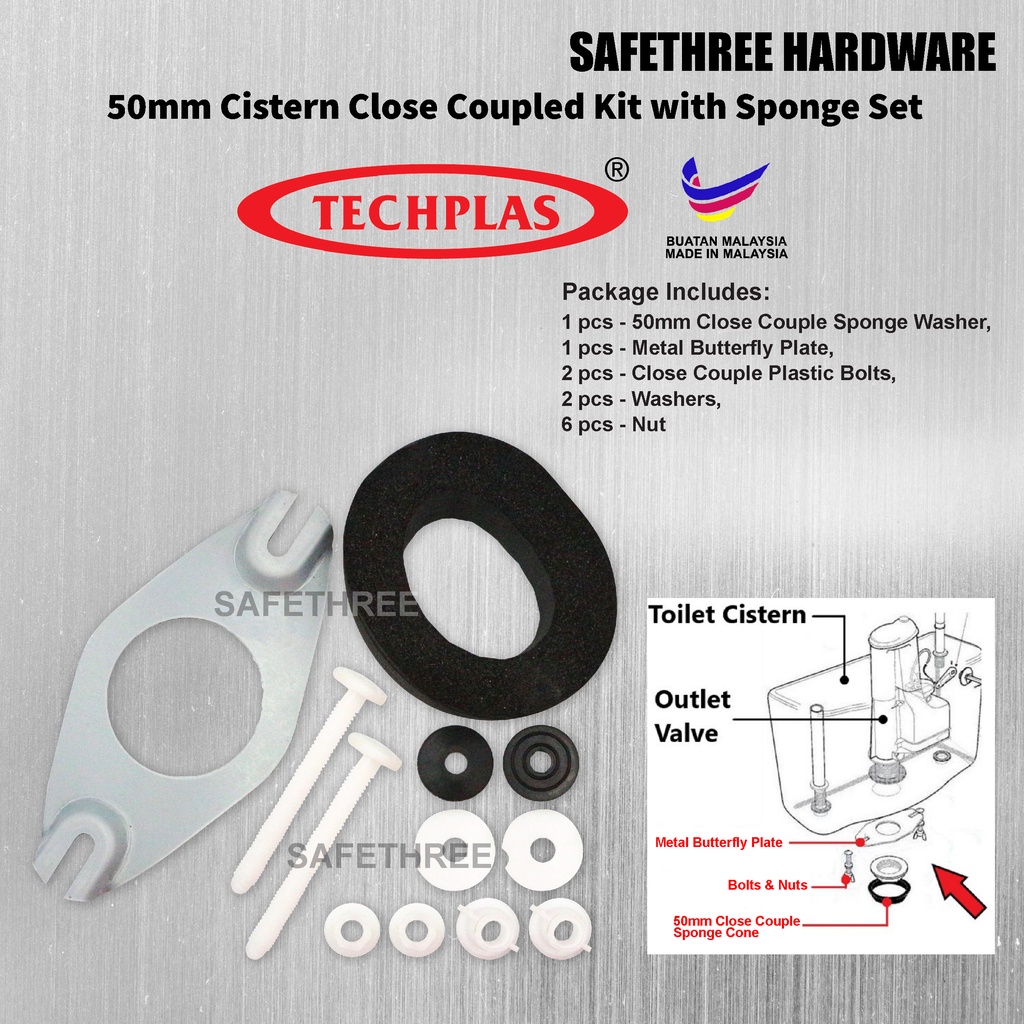 Techplas 40mm & 50mm Cistern Toilet Close Coupled Kit with Sponge ...