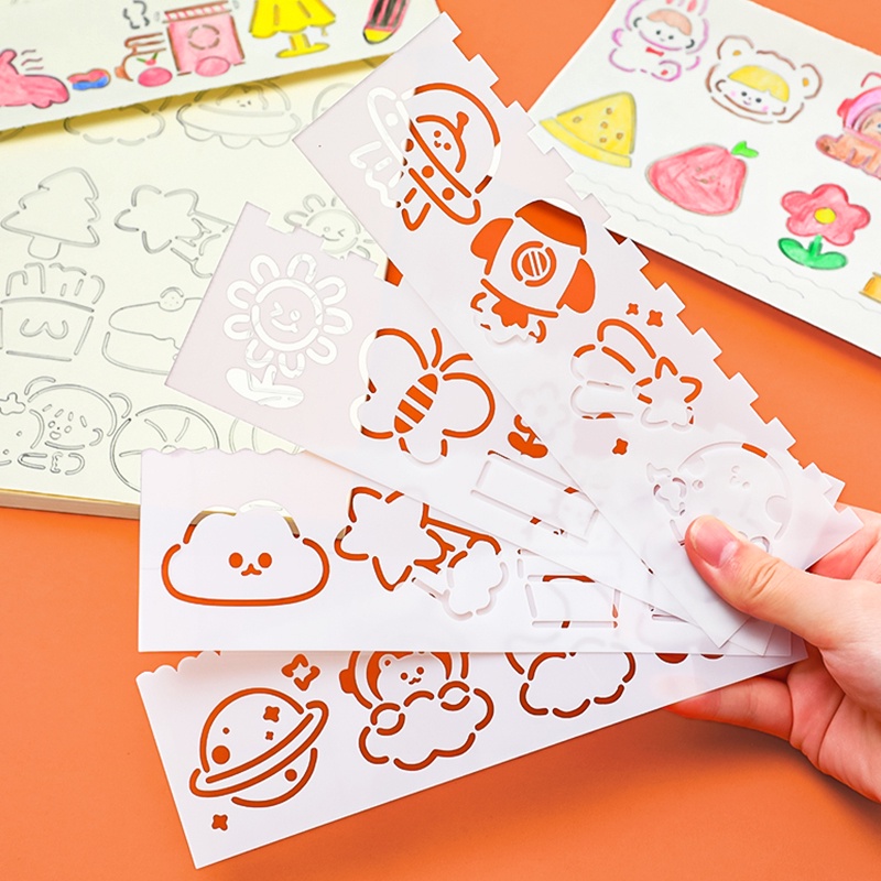 4 Pcs Cartoon Multifunction Hollow Stencil Ruler Kids Graffiti Drawing ...