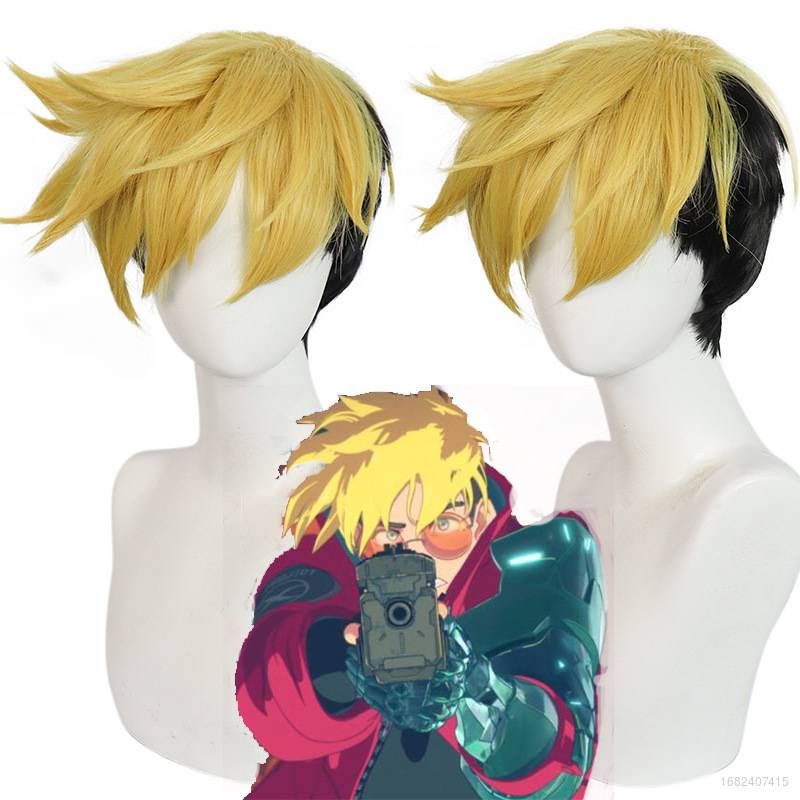 NEW TRIGUN Vash Stampede Cosplay Wig Yellow and Black Short Hair Anime ...