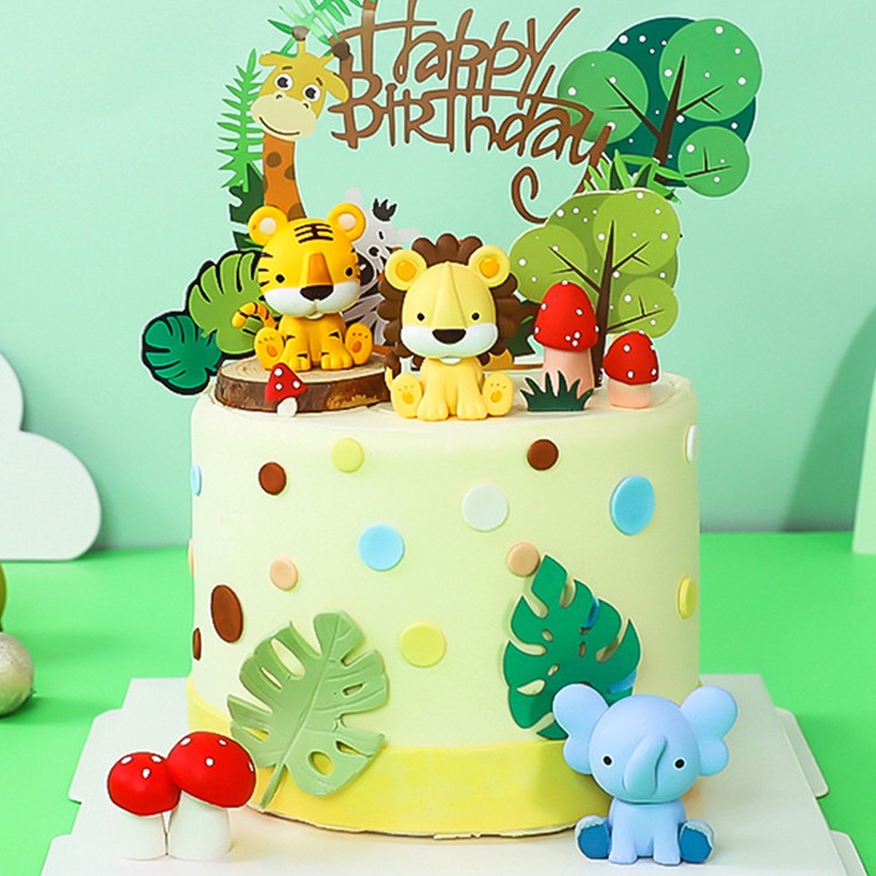 New Cartoon Animal Theme Cake Topper Tiger Lion Elephant Forest Jungle ...