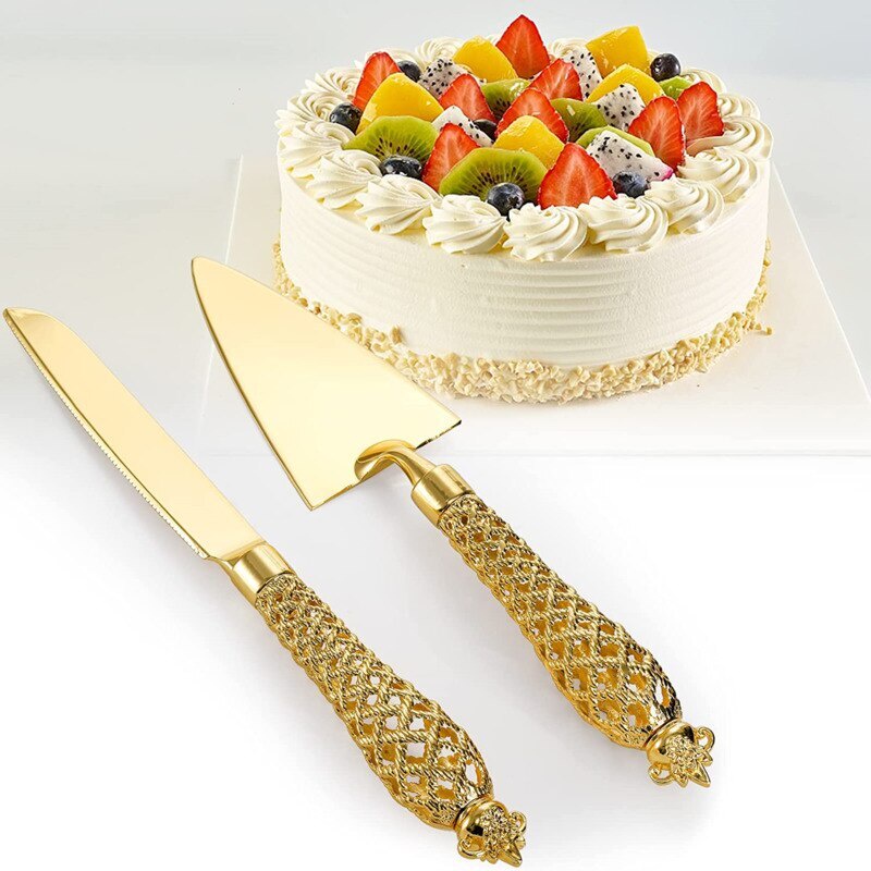 2Pcs/Set Gold Cake Cutting Set Cake Shovel Wedding Party Cake Knife ...