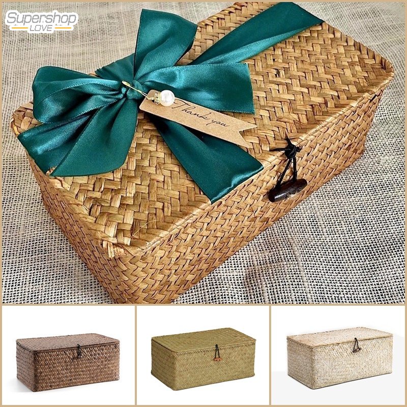 Retro Handmade Straw Storage Box Rattan Storage Basket Woven Storage ...
