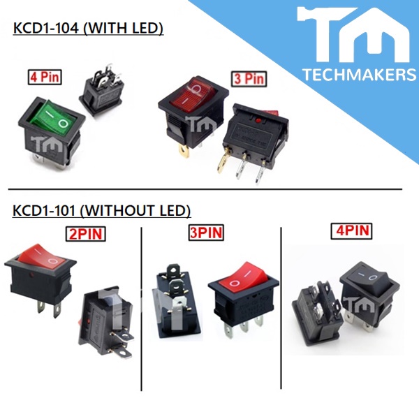 KCD1-101/104 2/3/4-Pin Rocker Switch Black/ Red | Shopee Malaysia