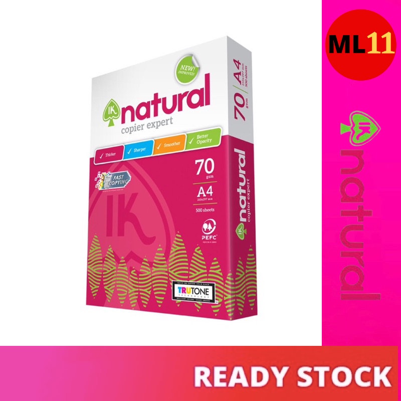 IK Natural A4 Paper 70gsm 500 Sheets/Ream - Photostat Printing Writing Copier Paper / Kertas A4 ...