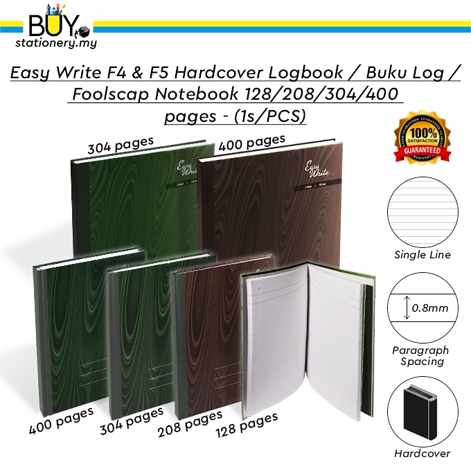 Easy Write F4 F5 Hardcover Logbook Buku Log Foolscap Notebook 70gsm 128 ...