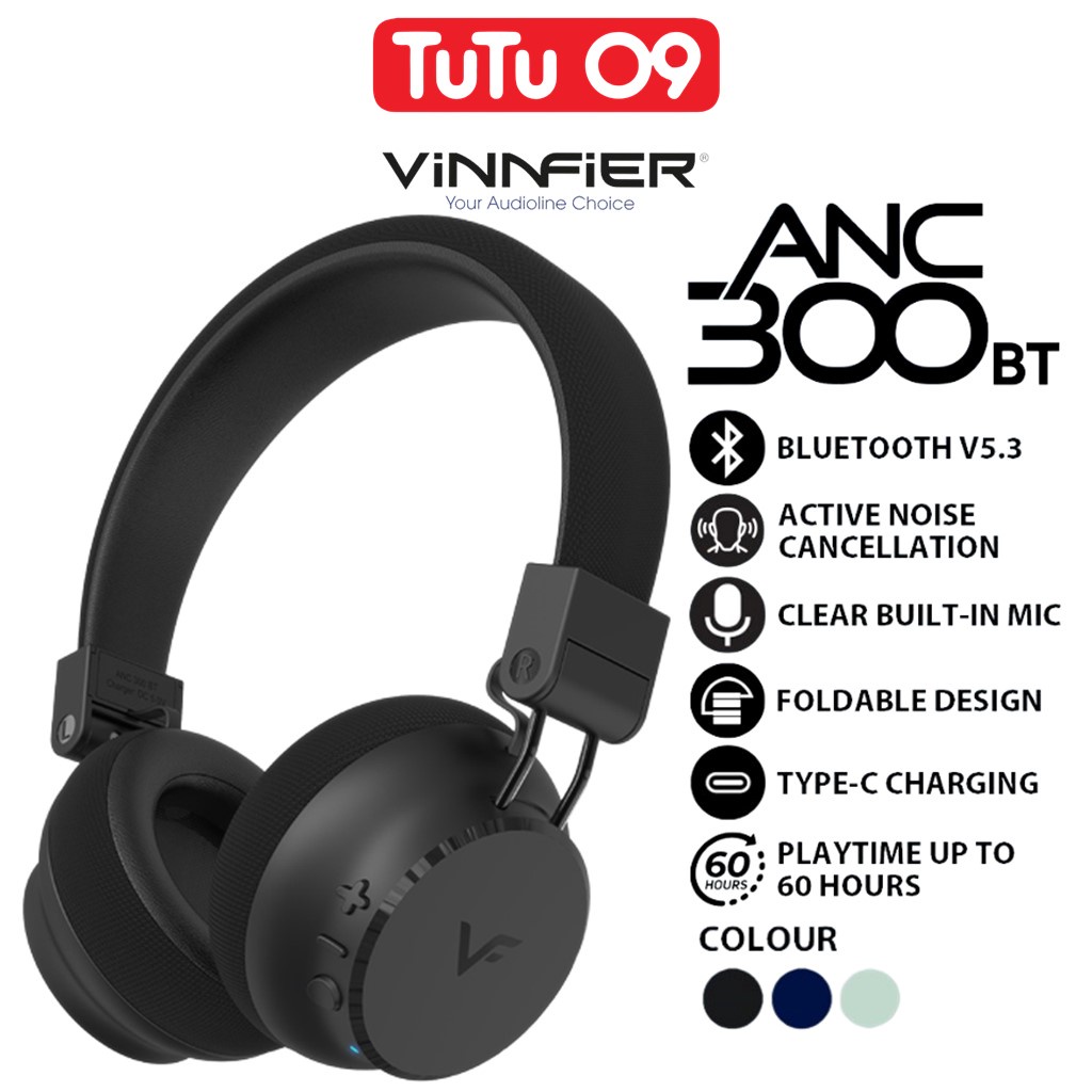 Vinnfier ANC 300 BT Active Noise Cancelling Bluetooth Headphone Strong ...