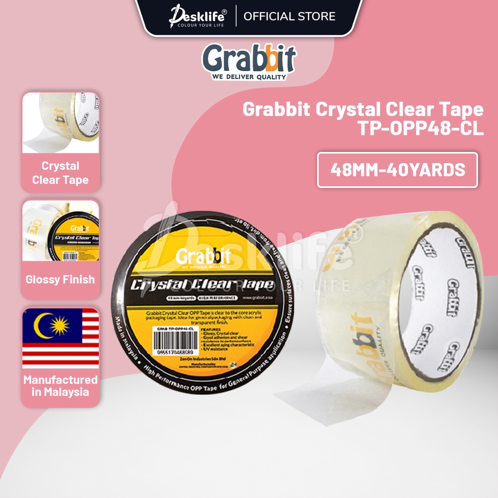 Desklife Grabbit Crystal Clear Tape OPP 48mm 40yards TP-OPP48-CL – (1s ...