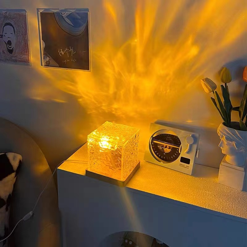 🌟Influencer Rotating Water Ripple Lamp Creative Bedside Flame Romantic ...