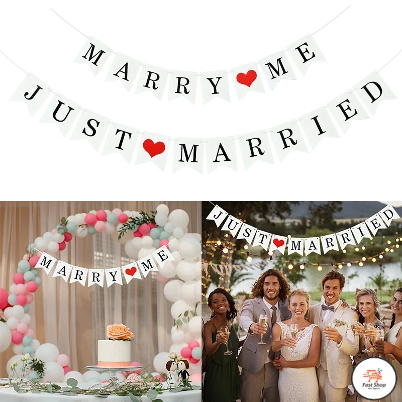 FS White JUST MARRIED Letter Flag/Retro Wedding Wall Decoration Banner ...