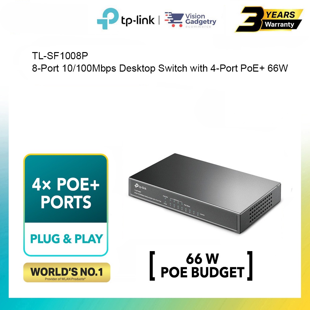 TP-Link TL-SF1008LP 8-Port 10/100Mbps Desktop Switch with 4-Port PoE ...