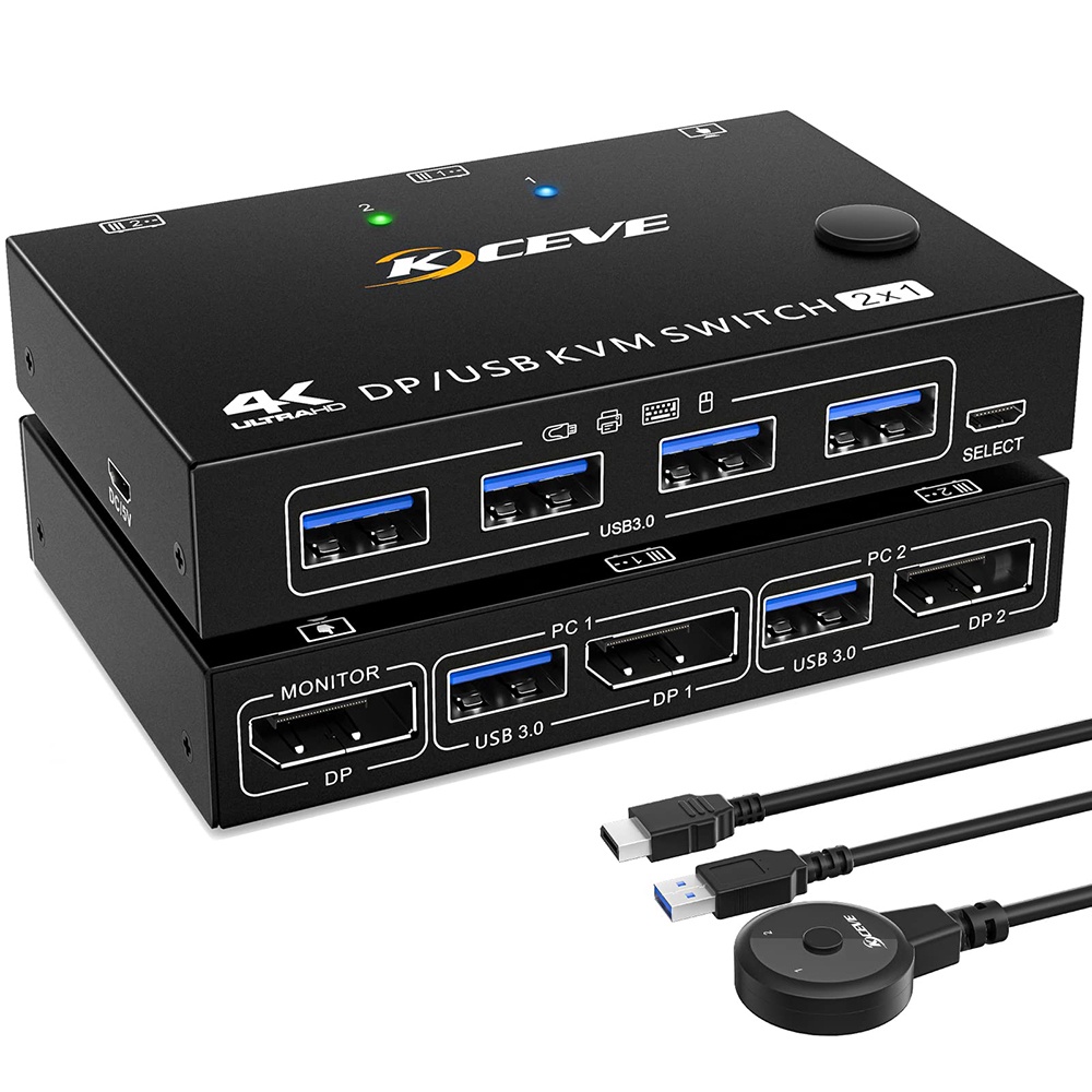DP Dual Monitor KVM Switch DisplayPort USB Switcher Controls Splitter ...