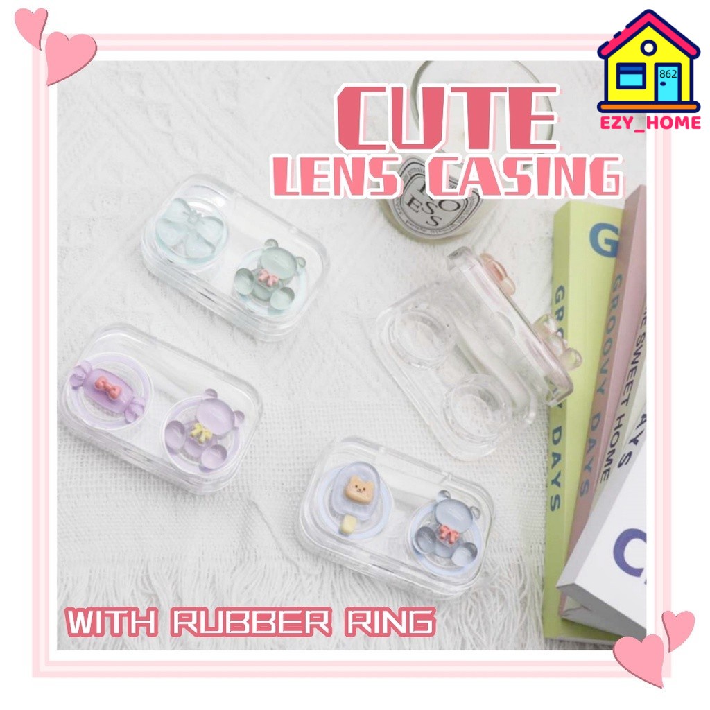 (1 PCS) 3D Cute Transparent Lens Casing With Rubber Ring Lenses Spill ...