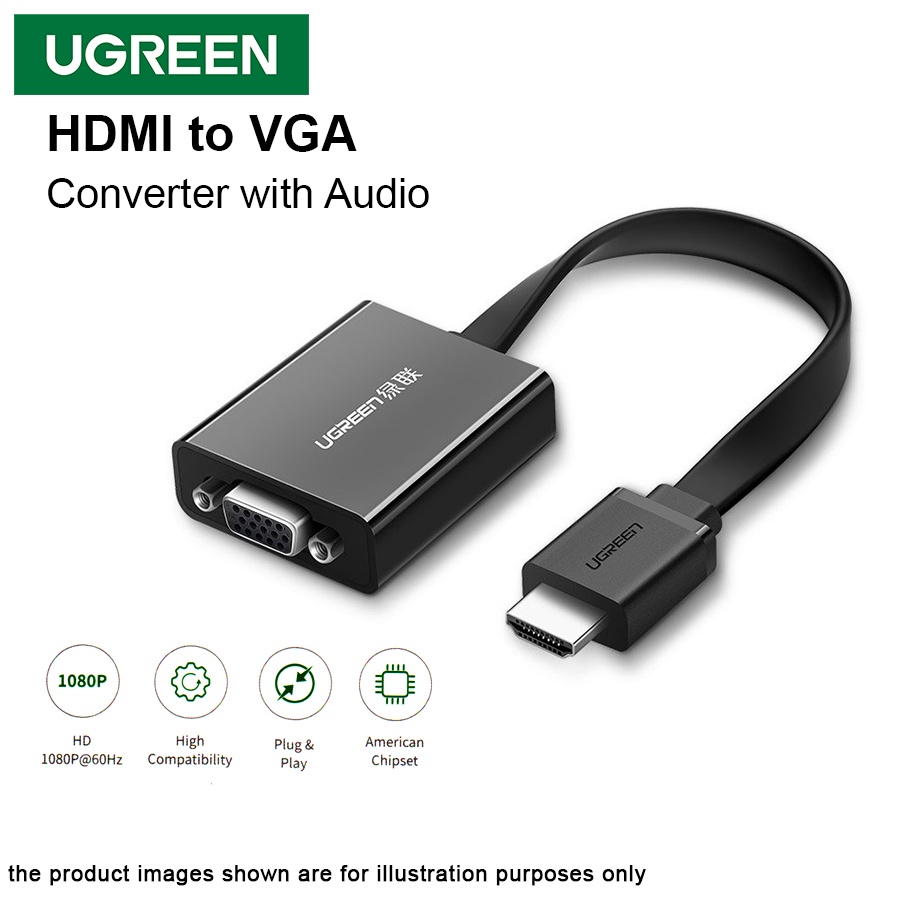 Ugreen adapter HDMI - VGA Micro USB / audio 3.5 mm mini jack black (40248) | Shopee Malaysia