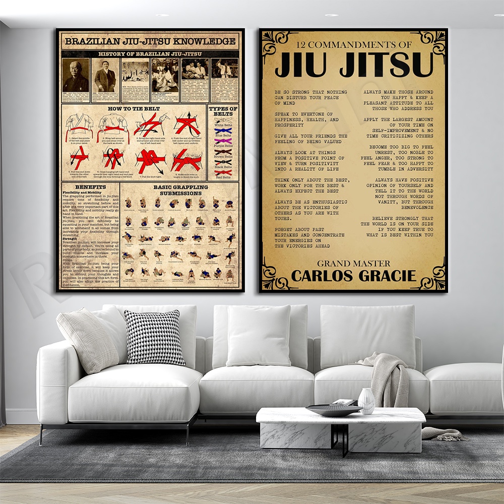 Frameless 12 Jiu-Jitsu Commandments BJJ Knowledge Education Guide Print ...