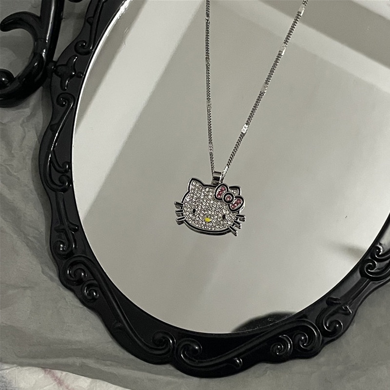 Korean Style Cute Cartoon Y2k Rhinestone Hello Kitty Necklaces for Girl ...