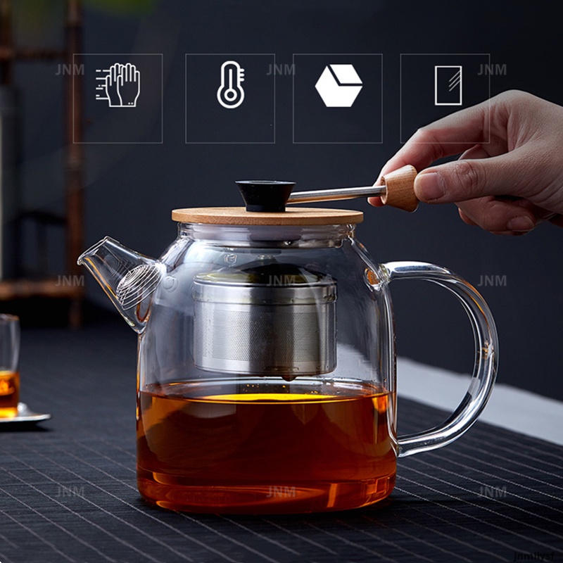1800ml Glass Teapot with Stainless Steel Infuser Clear Borosilica Glass ...