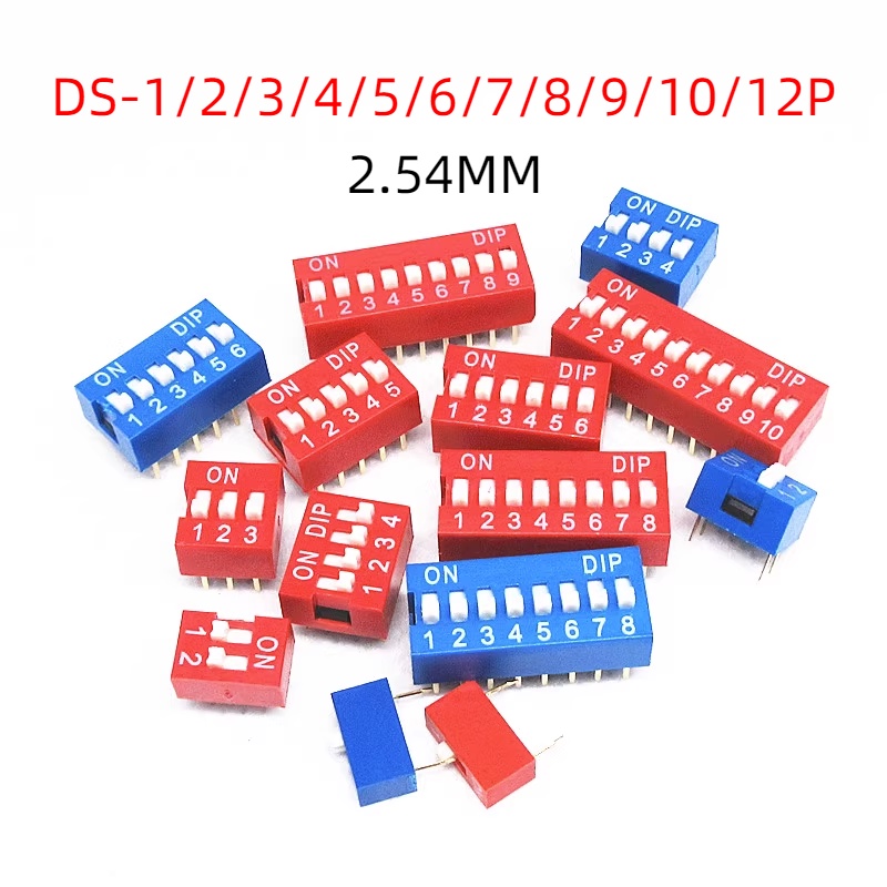 Red 2.54MM Dial Code Switch DS-1/2/3/4/5/6/7/8/9/10/12P 1-12-Bit DIP ...