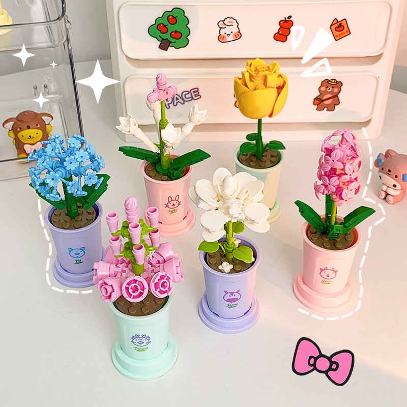 Creative Flower Building Blocks DIY Potted Building Block Eternal ...