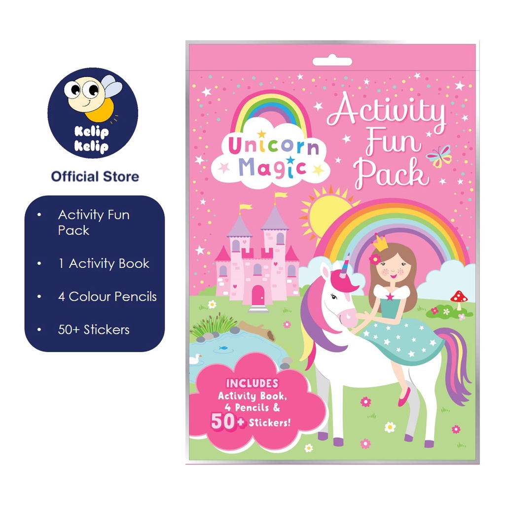 Unicorn Magic Activity Book Fun Pack For Kids with 4 Colour Pencils ...