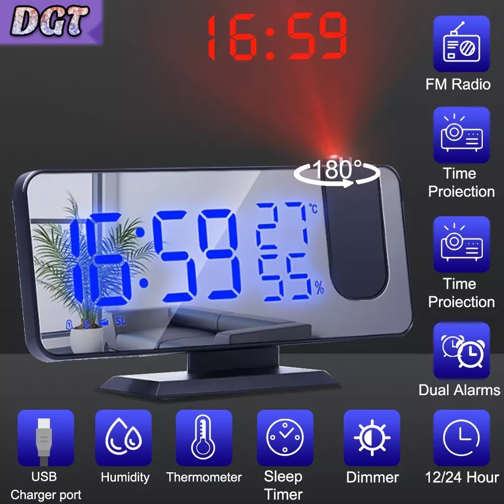 Dgt Led Digital Projection Alarm Clock Electronic Alarm Clock With Dual Alarm Projection Fm