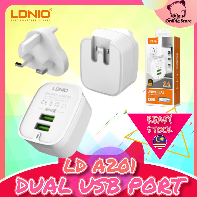LDNIO A201 2.4A 2 USB PORT CHARGER ADAPTER | Shopee Malaysia