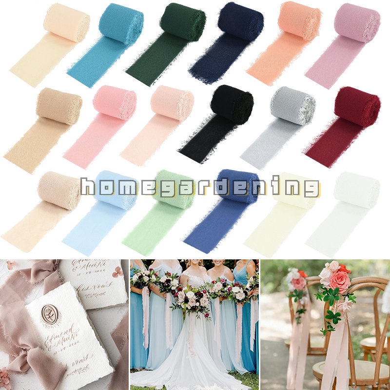 5M Handmade Silk Chiffon Wedding Ribbons Frayed Edges with Wooden Spool ...