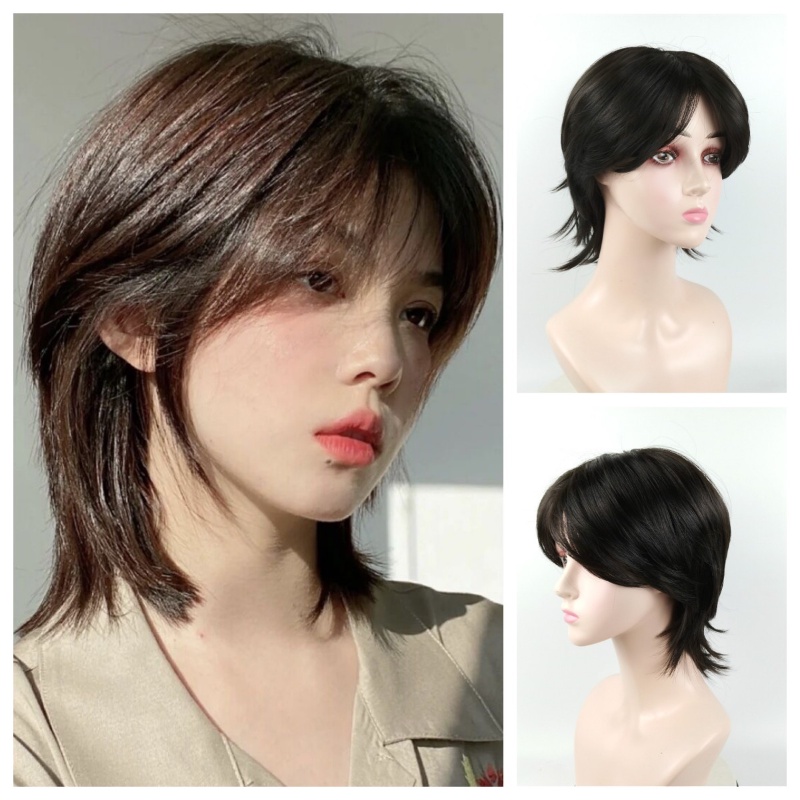 Short Straight Wolf Tail Wig Synthetic Hair Cosplay Wigs For Men and ...
