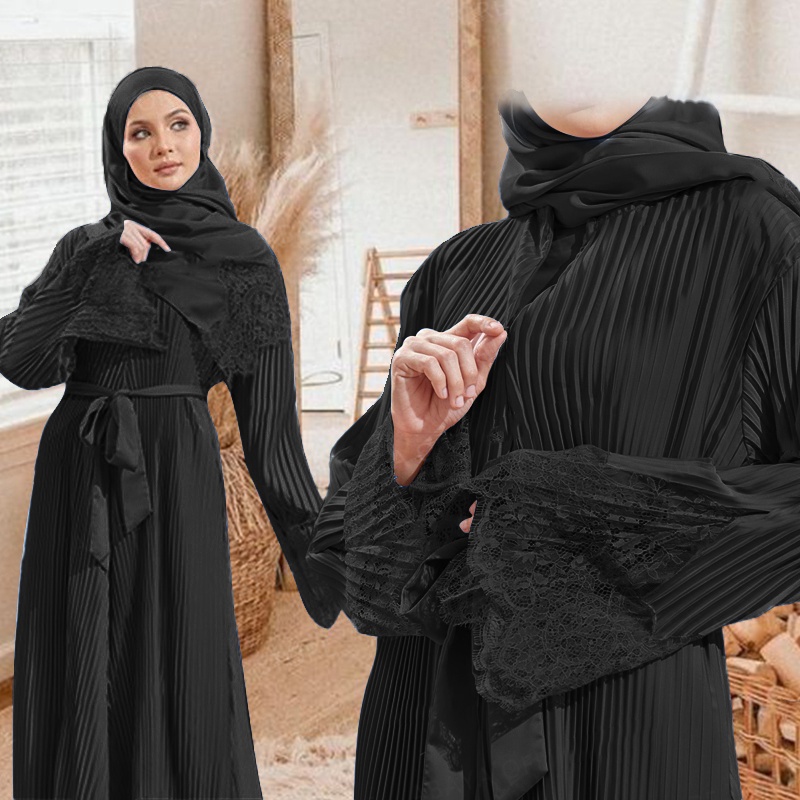 Abaya pleated Allium dresses lace sleeves ABAYAS Muslim Jubah Muslimah Cantik abaya Premium ...