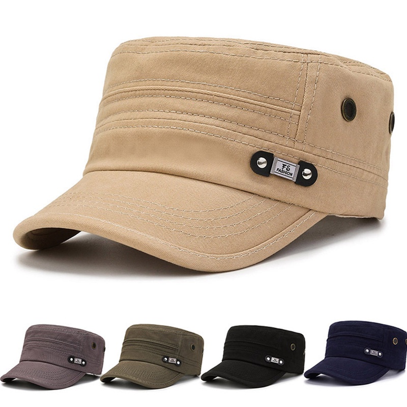 Men Cadet Hat Washed Cotton Flat Top Caps Female Vintage Hats Bone Man ...