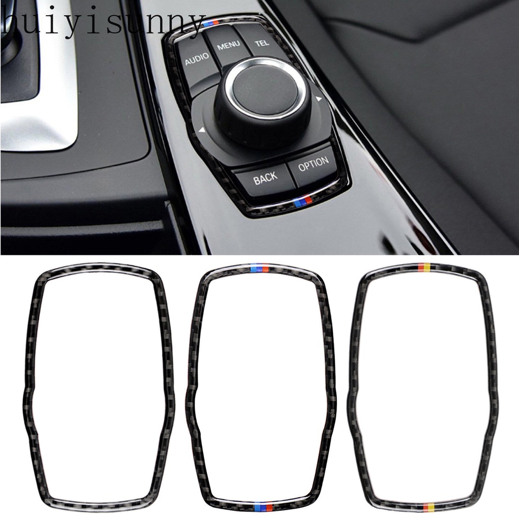 HYS Car Carbon Fiber Frame For BMW Media Button Stickers Knob Cover For ...