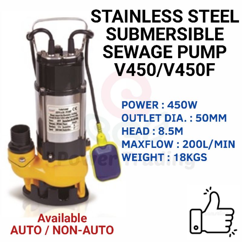 STREAM STAINLESS STEEL SEWAGE SUBMERSIBLE 450W AUTOMATIC PUMP | Shopee ...