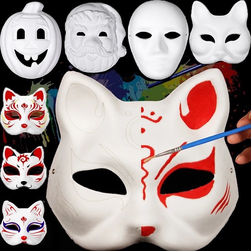DIY Hand Drawing Doodle Full Face Masks Paper Pulp Blank Mask White ...