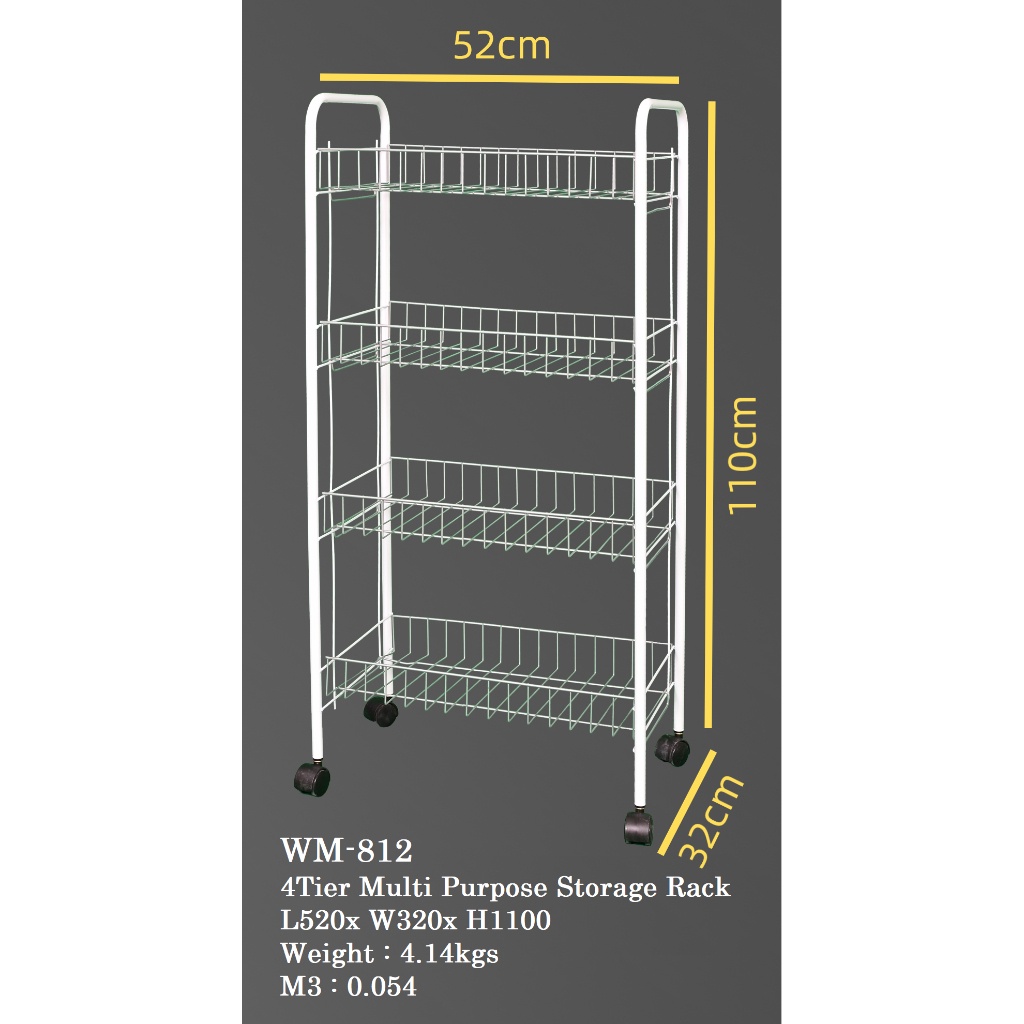 (Ready Stock) WM-812 4 Tier Rack with Roller / jimat tempat/Rak dapur ...