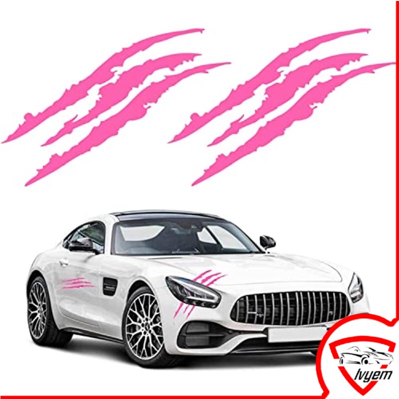 2pcs Car Sticker Monster Scratch Vinyl Sticker Fluorescent Pink Claw ...